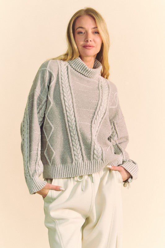 Gray Cable-Knit Turtleneck Sweater – MOD&SOUL - Contemporary Women's ...